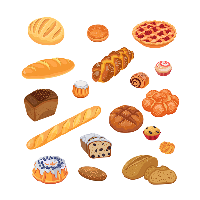 手绘卡通面包矢量素材
