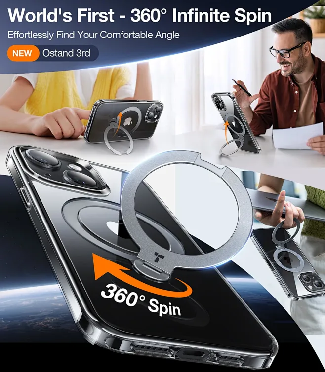 Amazon.com: TORRAS Upgraded 360° Spin Magnetic Stand for iPhone 15 Case, [Compatible with ...