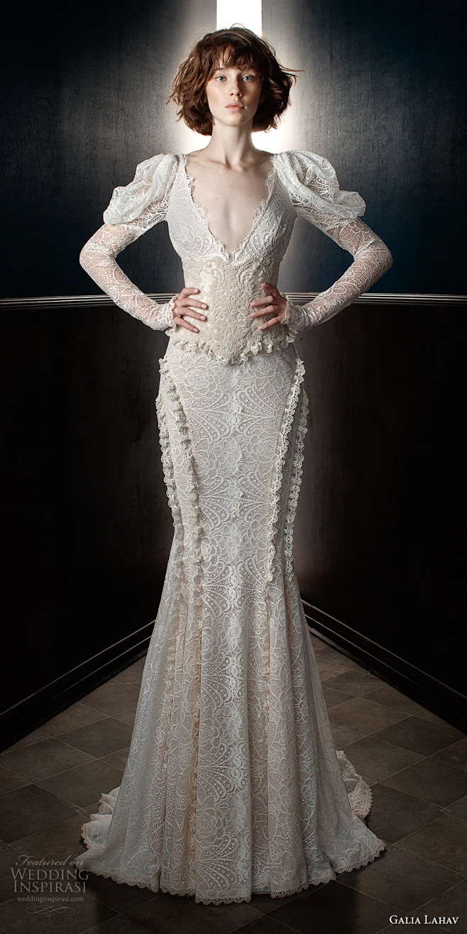 galia lahav spring 2018 bridal leg of mutton long sleeves v neck full ...