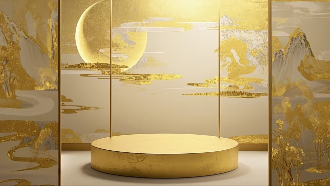 展台，陈列台，电商展台，国风，金色，横版，zxs (3)-花瓣网