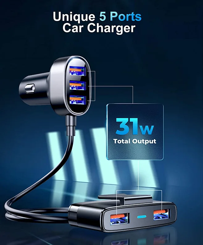 Amazon.com: 5 Multi Ports Car Charger, Car Charger Adapter, 31W High ...