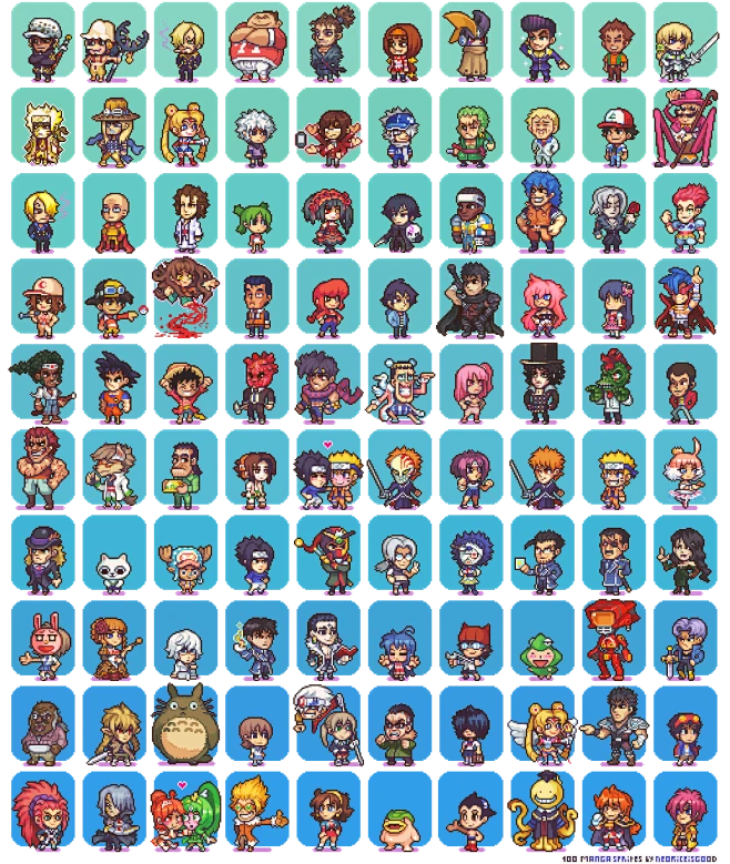 100 Manga and Anime Sprites by *Neoriceisgood on deviantART-花瓣网