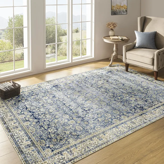 Amazon.com: Distressed Carpet Multi Rug Blue Vintage Design Flower Area ...