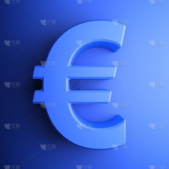 蓝色欧元符号方块图标- 3D渲染插图