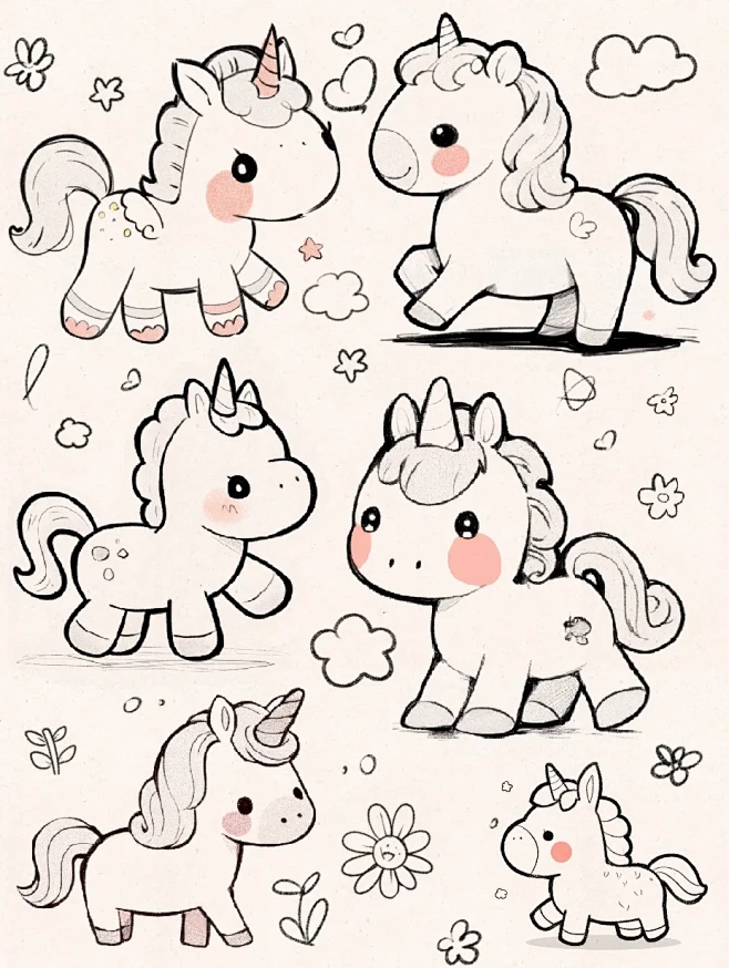 简笔画78 马 卡通小马 可爱动物 黑白线稿 - 小红书-花瓣网