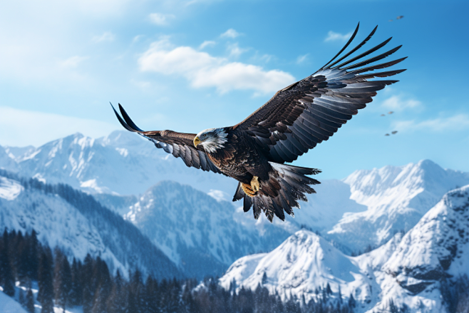 苍鹰老鹰飞过雪山风景摄影图
