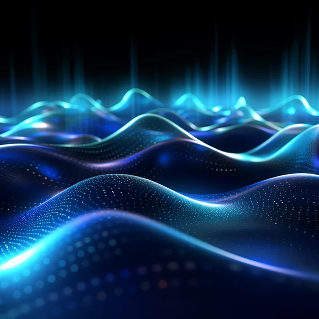 blue glow waves , in the style of dotted ,3d space ,jade , landscape ...