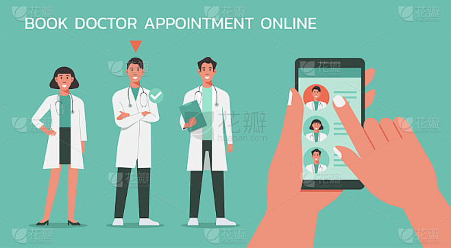 patient using mobile app and choosing doctor to bo