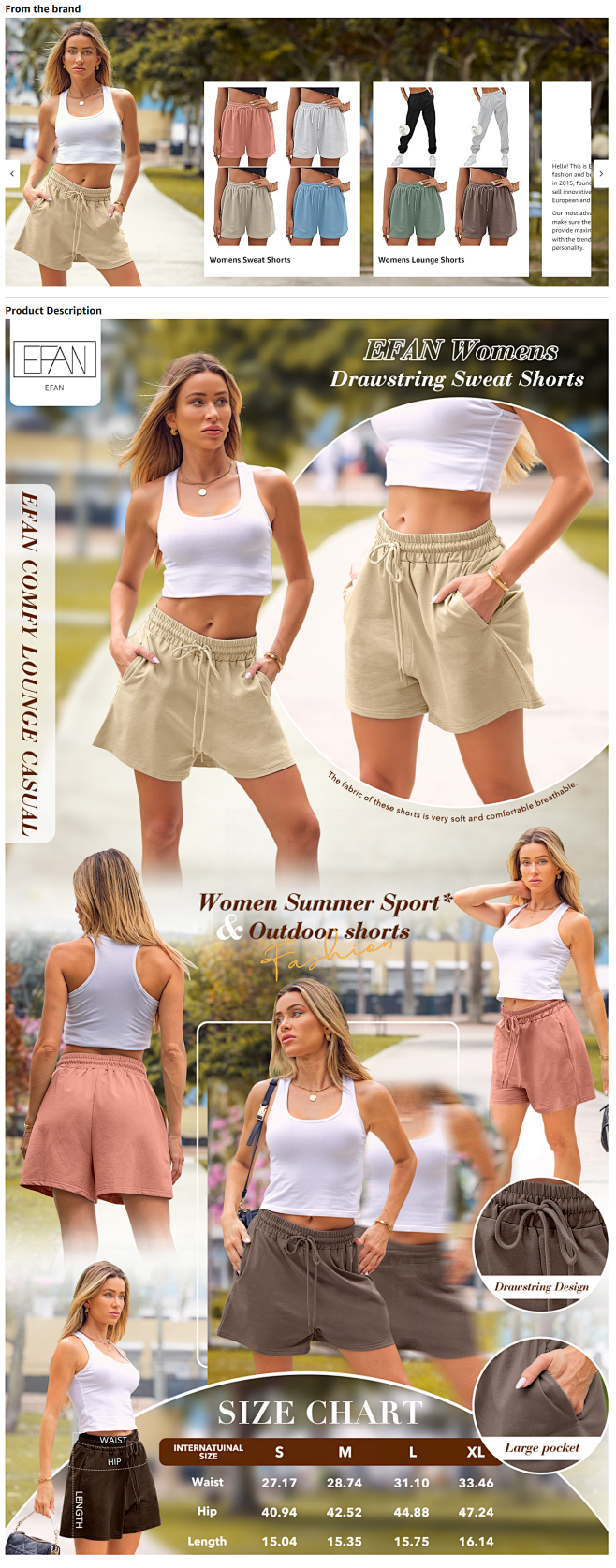 EFAN Womens Sweat Shorts Summer Casual Comfy High Waisted Lounge Shorts ...