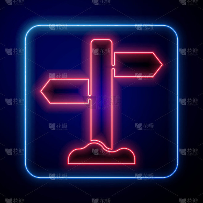 Glowing neon Road traffic sign. Signpost icon isol
