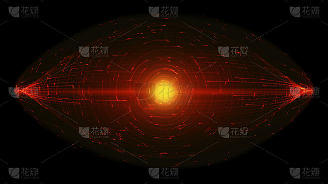 抽象HUD设计与发光粒子围绕圆盘形状的物体。UFO、宇宙飞船、反重力和外层空间的概念