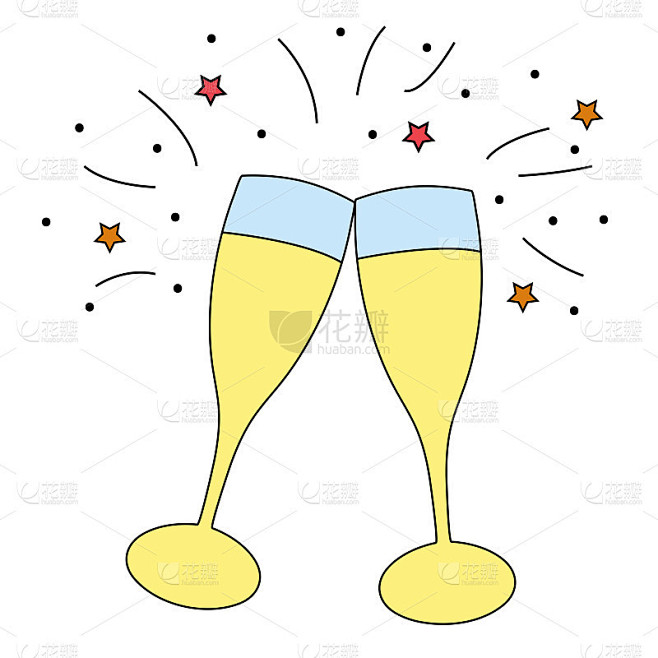 Colorful two Champagne glasses toasting celebratio