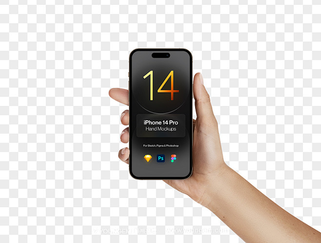 手持苹果iPhone14 Pro手机ui界面app设计作品展示ps样机素材模板下载_颜格视觉