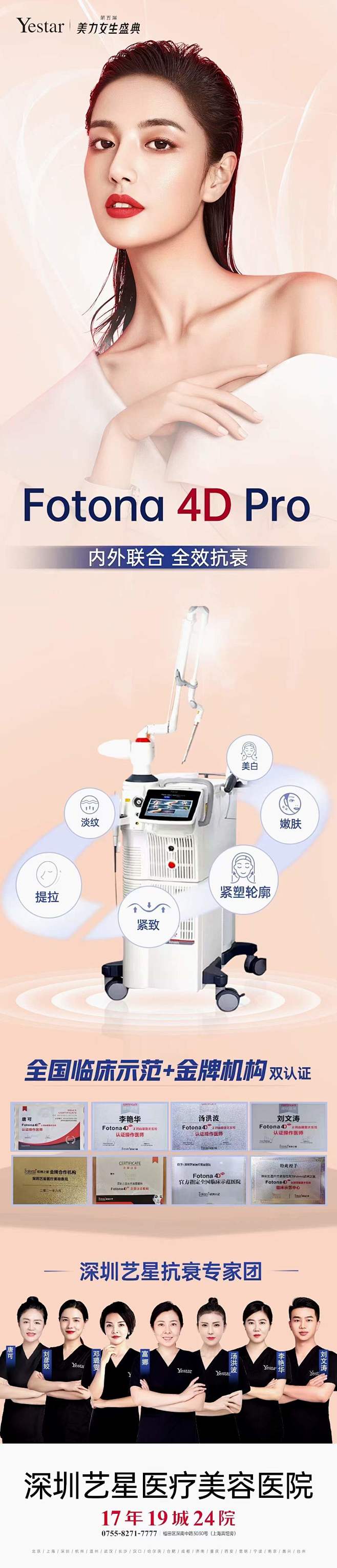 深圳艺星【Fotona 4D Pro】 全国临床示范+金牌机构双认证 三院长领衔资深专家团 抗衰先锋力量 #天生敢为美力沸腾 Yestar·17年19城24院