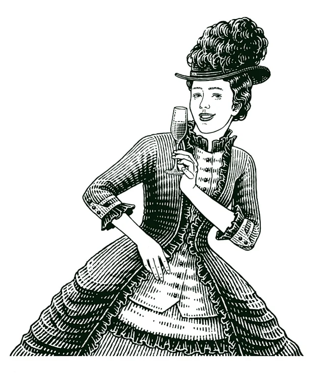 black and white engraving etching Fashion girl Label portrait ...