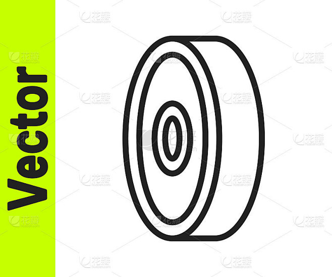 黑色线滑板滚珠轴承图标孤立的白色背景。向量