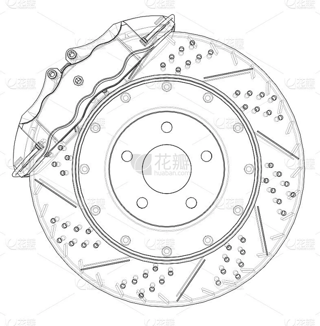 Brake disc outline. Vector rendering of 3d素材-花瓣网
