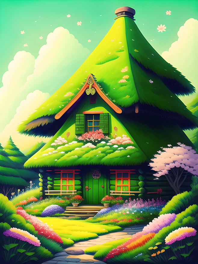 可爱的绿色童话小屋