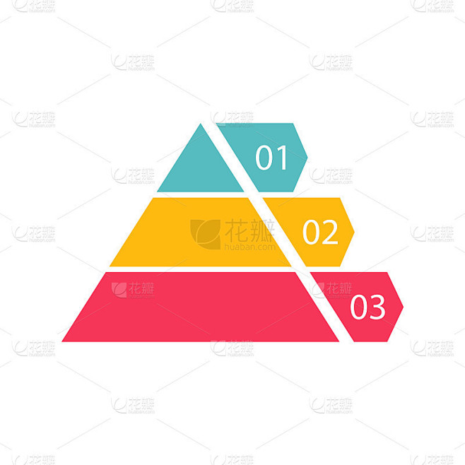 金字塔信息图表模板与3个彩色的水平。三角形数据段。