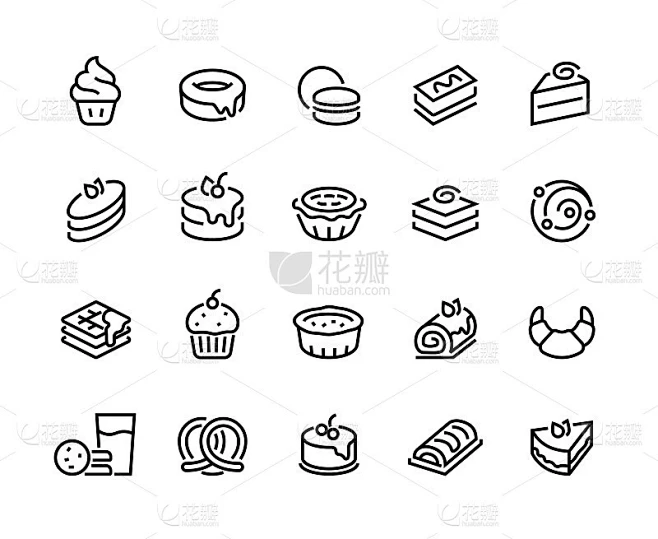 1909.m30.i020.n017.S.c12.759331828蛋糕和饼干线条图标。面包房和甜食素材-花瓣网