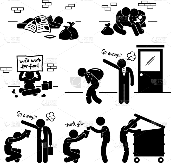家庭,男人,找工作,简笔人物画,儿童,婴儿,流浪汉,人