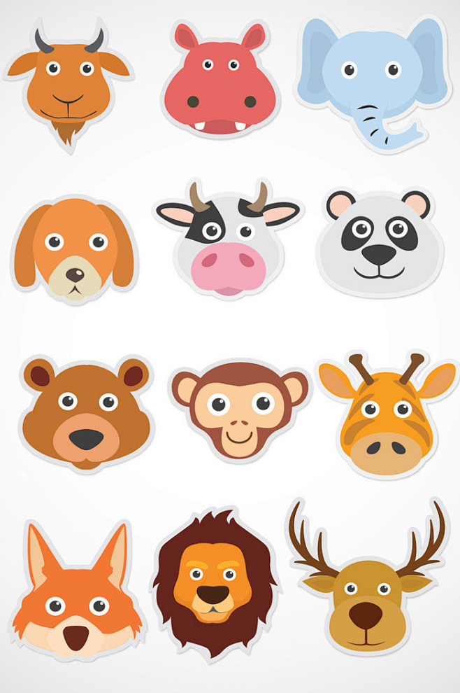 卡通动物头像矢量素材