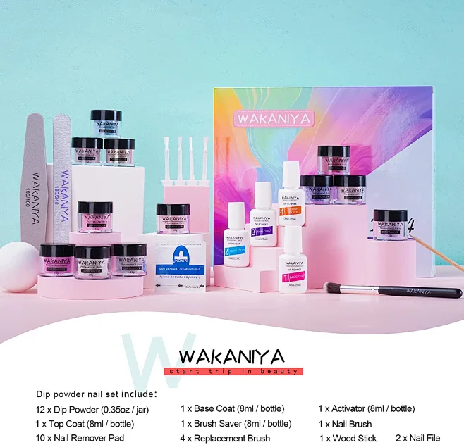 wakaniya Dip Powder Kit - Glitter Dipping Powder Nail Starter Kit ...