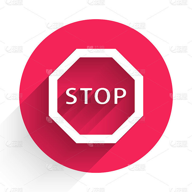 White Stop sign icon isolated with long shadow. Tr