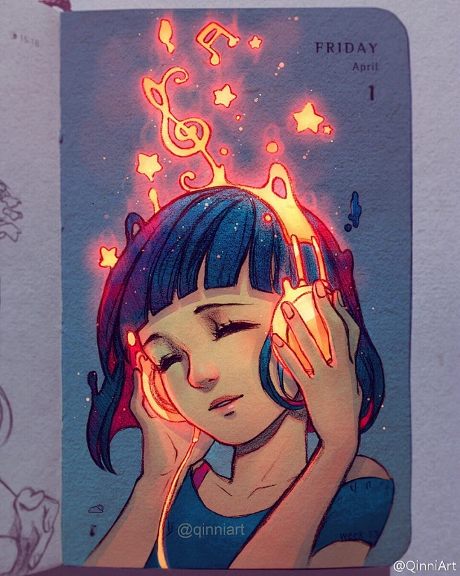 作者叫QinniArt，可以去微博关注一下，很喜欢她的作品，也喜欢她对生活的态度，水彩，插画，手绘-花瓣网