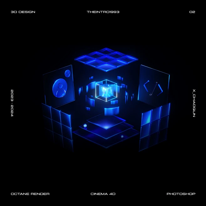 3D c4d Render octane photoshop Technology Scifi blue poster banner-花瓣网