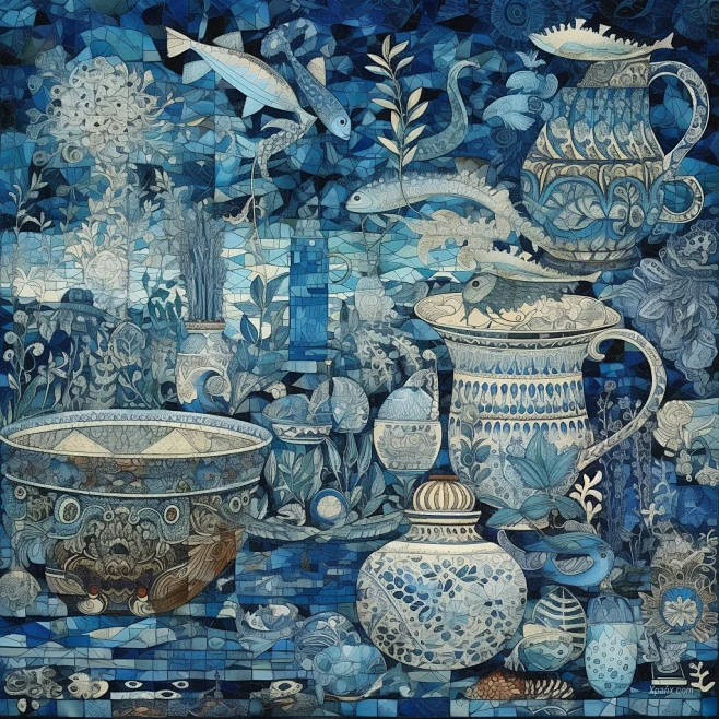 AI绘画_Prompts_rea_an_abstract_painting_on_canvas_of_blue_and_white_in_the_sty_8280a919-d30d-445c ...