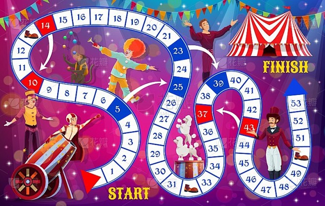 儿童棋盘游戏，马戏团游乐场和小丑拼图