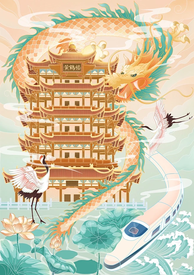 国风插画 城市系列·武汉_七日景__插画师作品_涂鸦王国gracg.com-花瓣网