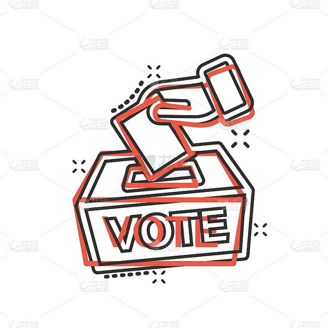 Vote icon in comic style. Ballot box cartoon vecto