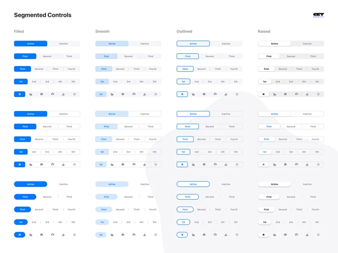 Figma iOS UI kit - Segmented controls - Native & Styled ghost outlined outline control segmented ...