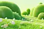 3d blend photo of a grassy field with white bushes, in the style of ...