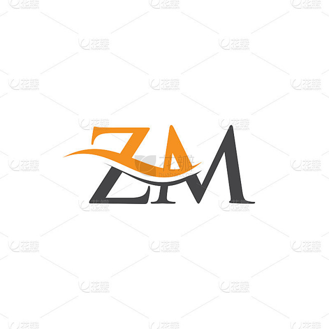 初始ZM字母链接的标志矢量模板。Swoosh字母ZM标志设计。ZM标志设计矢量