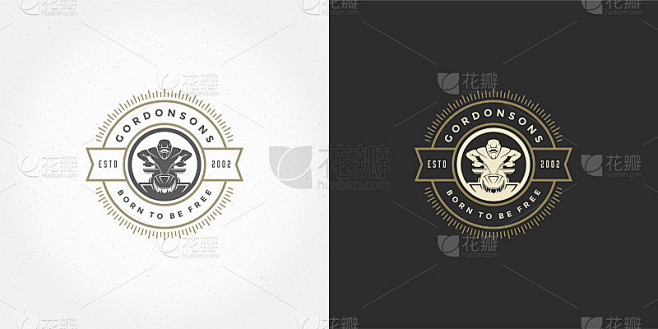 Atv标志会徽矢量插图off公路山探险，四轮自行车和人的剪影