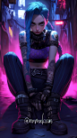 #英雄联盟 (P01F5) Cyberpunk Jinx - namakxin的插画