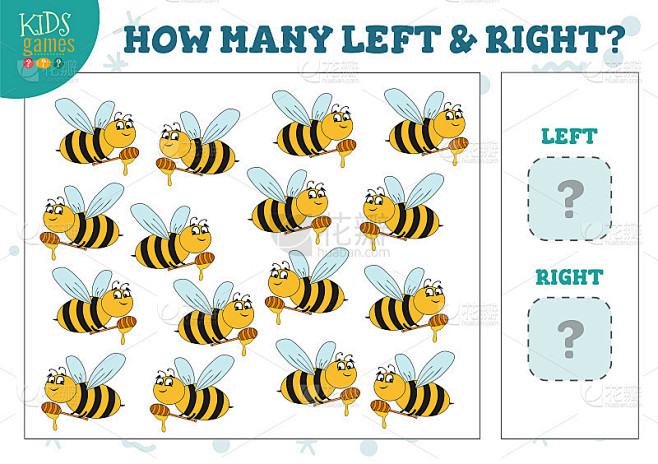 How many left and right cartoon bees kids counting