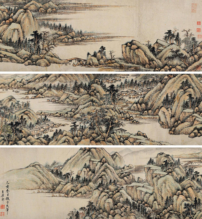 王原祁——《溪山图》【乙亥冬日，仿子久笔】山水 手卷画芯欣赏 | 清|王原祁(1642-1715)字茂京号麓台,又号石师道人、西庐后人，王时敏 ...