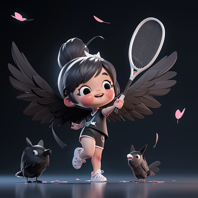 fullbody 3d artwork of super cute Little girl playing badminton with a ...