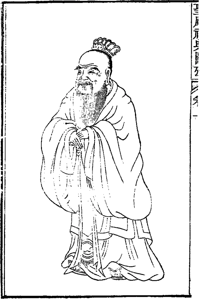 白描古代人物图-戴着帽子的双手放在身前的老人-花瓣网