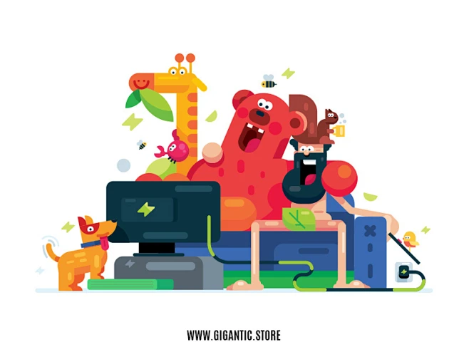 Flat Design Character & Animals Illustration animation people art draw ...
