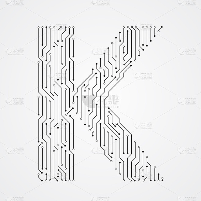 Alphabet K shape digital line design