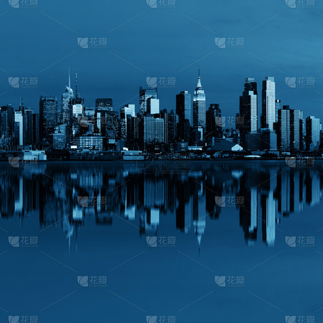 曼哈顿中心,城市天际线,夜晚,美国中大西洋地区,纽约,对称,全景,黄昏,摩天大楼,图像