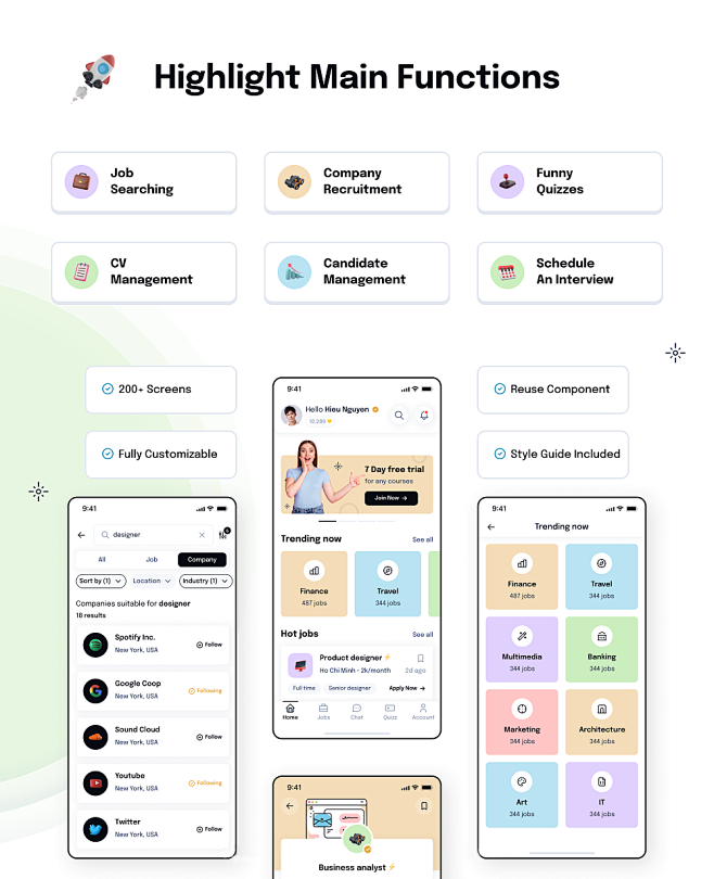Jobby - Job Finder App UI Kit 150屏国外在线求职找工作应聘招聘app用户界面设计ui套件模板 - UIGUI