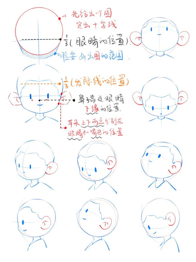 Q版不同角度头部画法_D笑长__插画师作品_涂鸦王国gracg.com-花瓣网