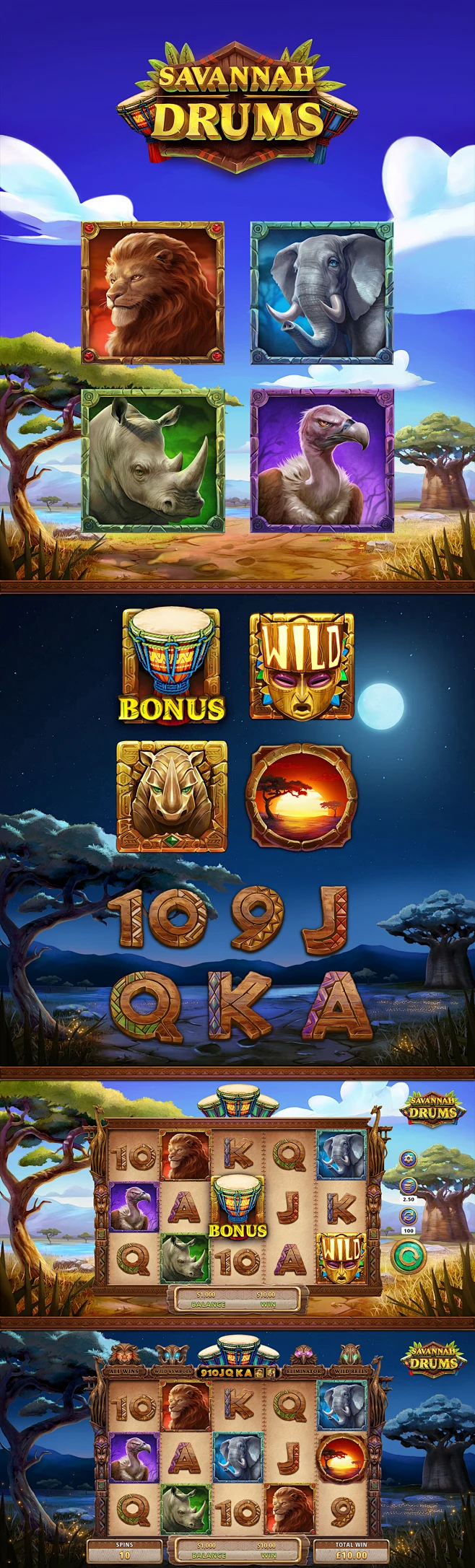 2D africa animals Digital Art drums game ILLUSTRATION Savannah slot-花瓣网