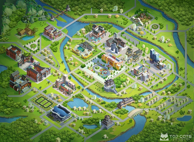剧情地图, Top Cats : stylized map illustration-花瓣网